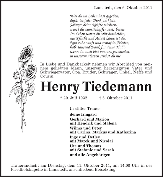 Henry Tiedemann | Personensuche - Kontakt, Bilder, Profile & mehr!